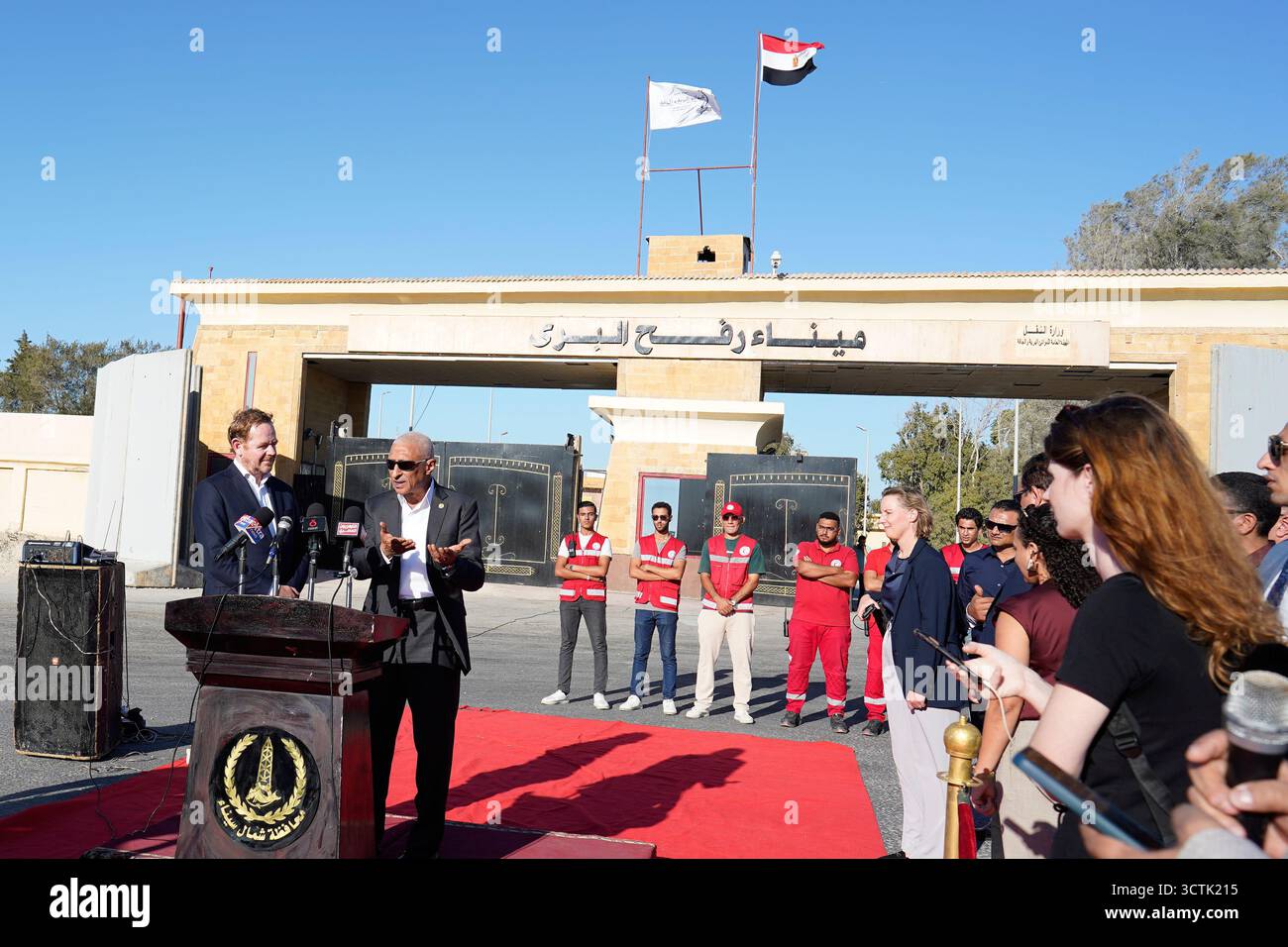 Dutch foreign Minister David van Weel, left, is accompanied by North Sinai Governor Khaled ...