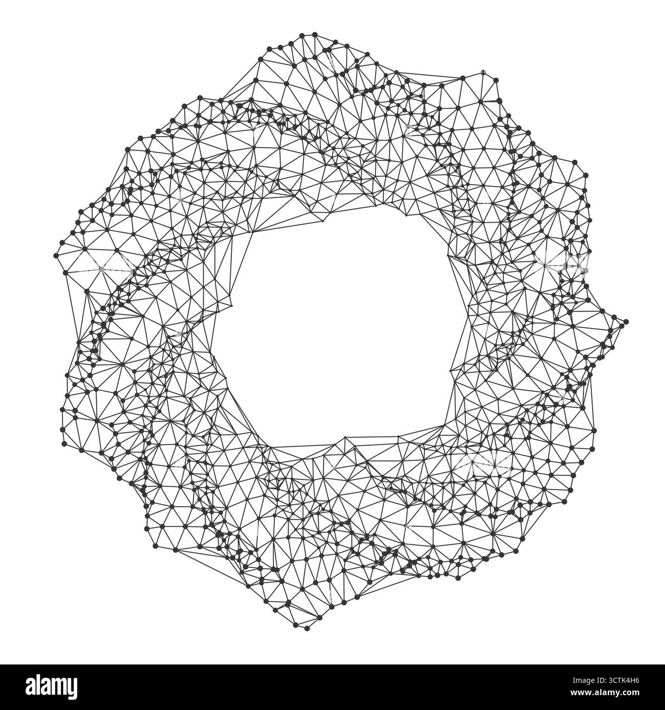 Abstract polygonal donut shape formed by interconnected lines and ...