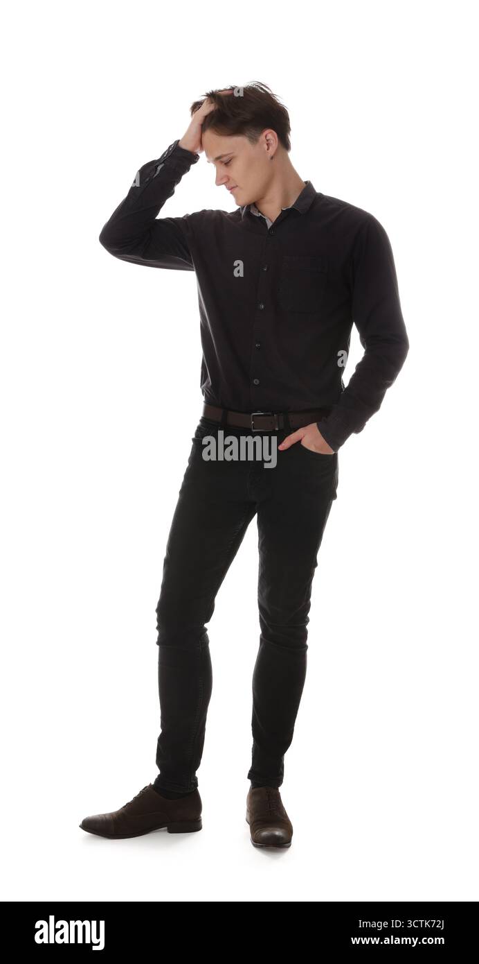 Man in black clothes jeans Cut Out Stock Images & Pictures - Alamy