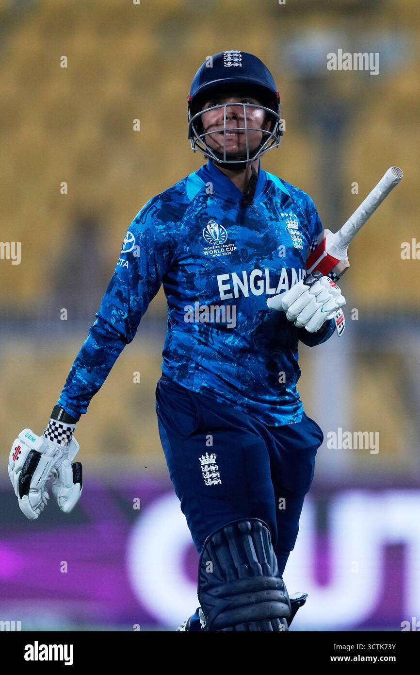England's Sophia Dunkley walks off the field after losing her wicket during the ICC Women's ...