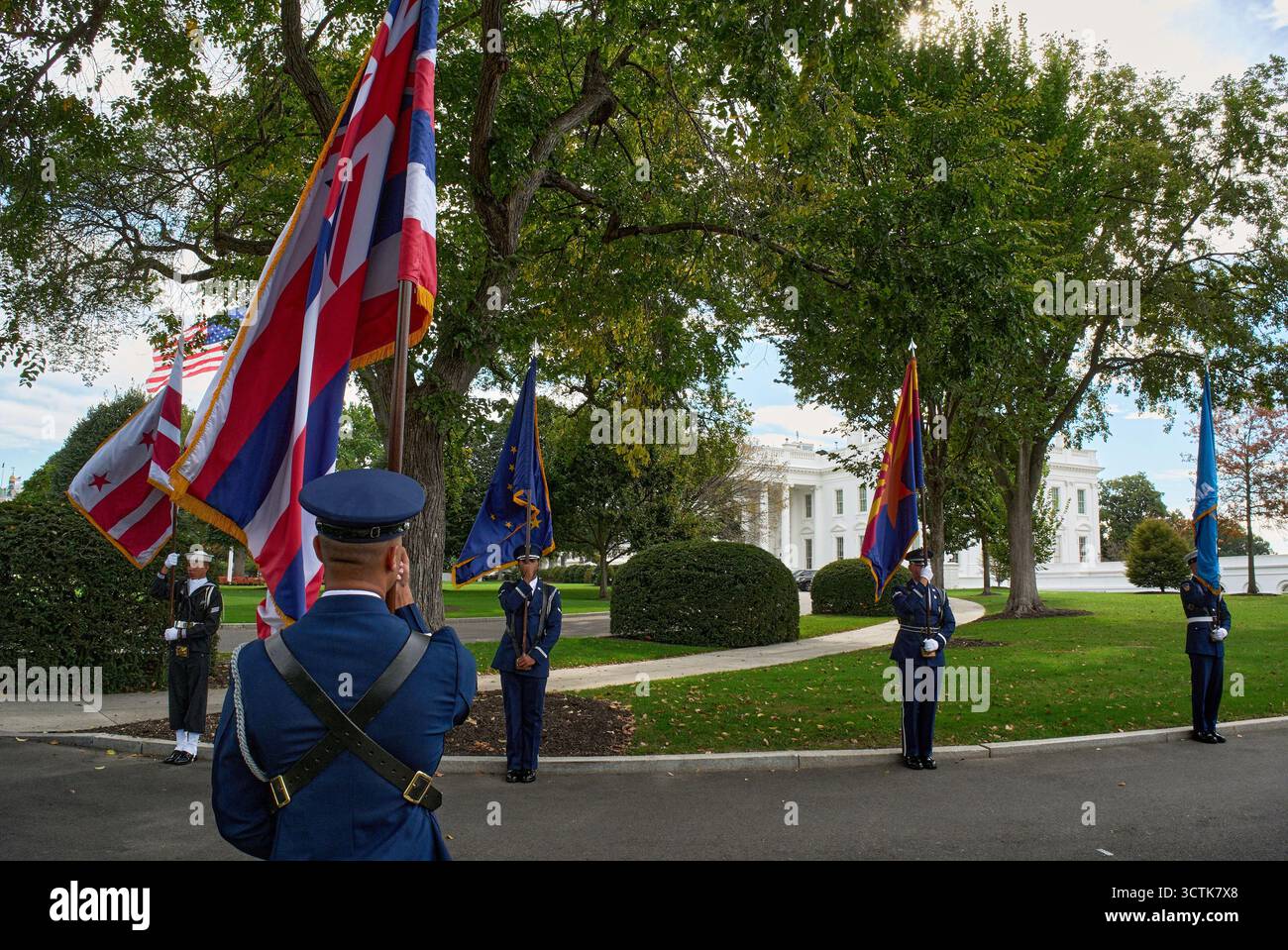 An honor guard prepares for the arrival of Canada's Prime Minister Mark ...