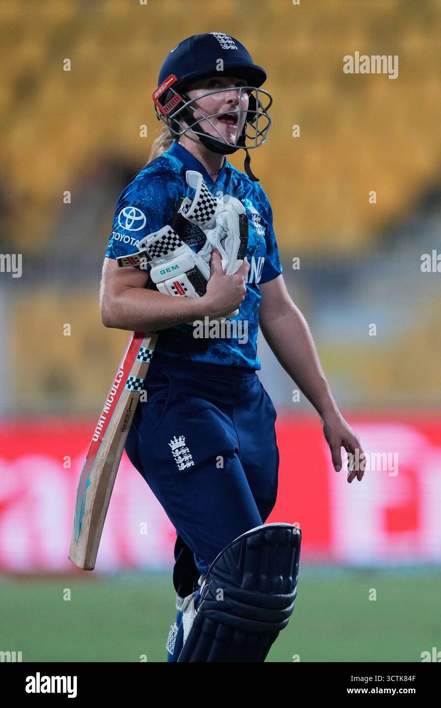 England's Emma Lamb walks off the field after losing his wicket during the ICC Women's Cricket ...