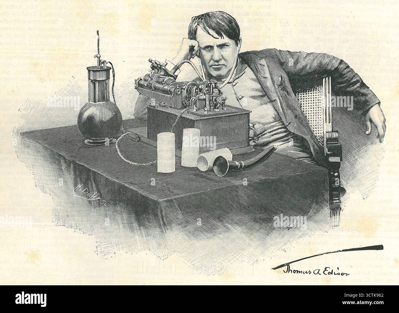 Thomas Alva Edison and his phonograph, 1905. Private Collection Stock ...