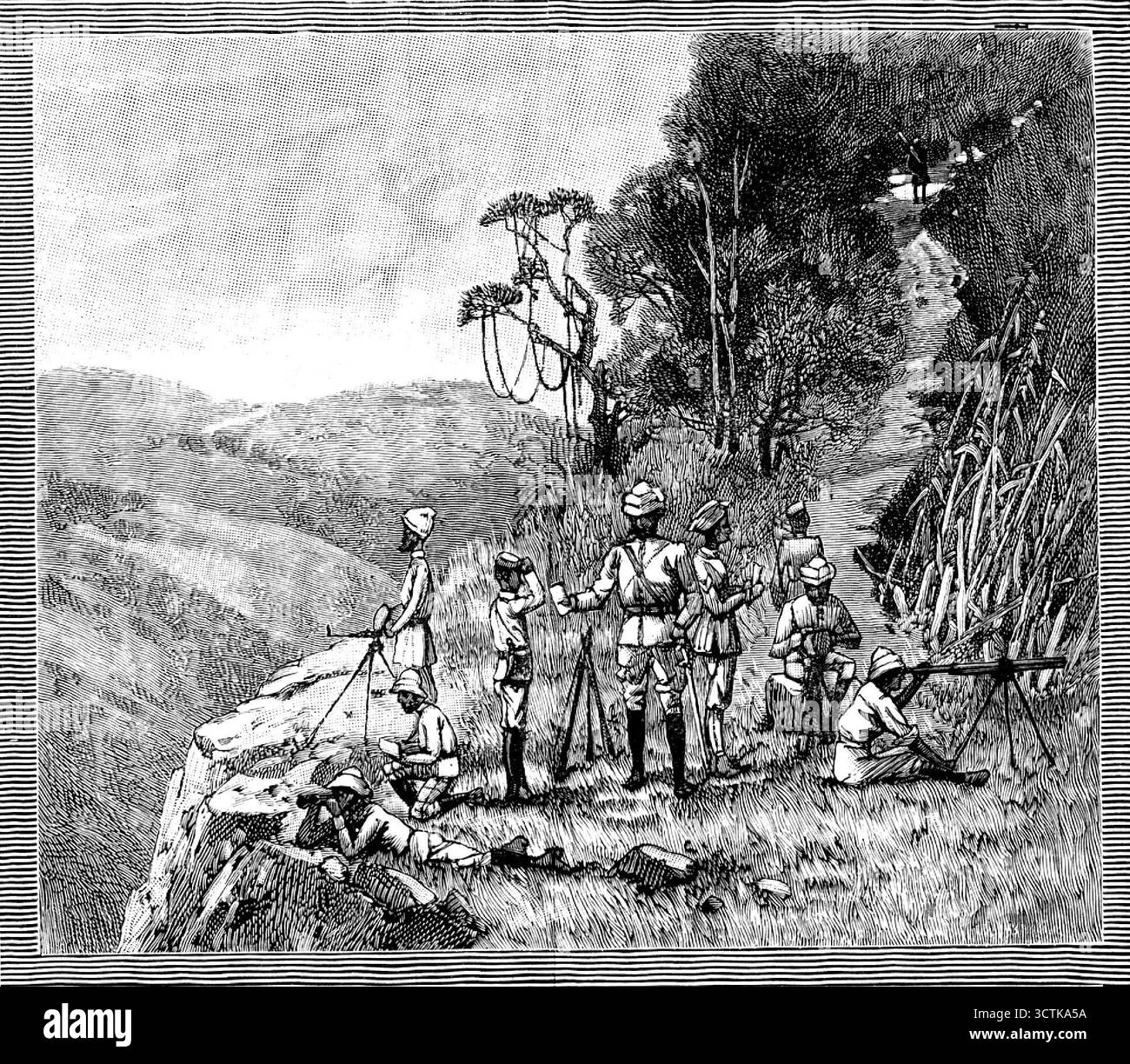 With the Lushai Expedition: signalling party with the heliograph, 1890 ...