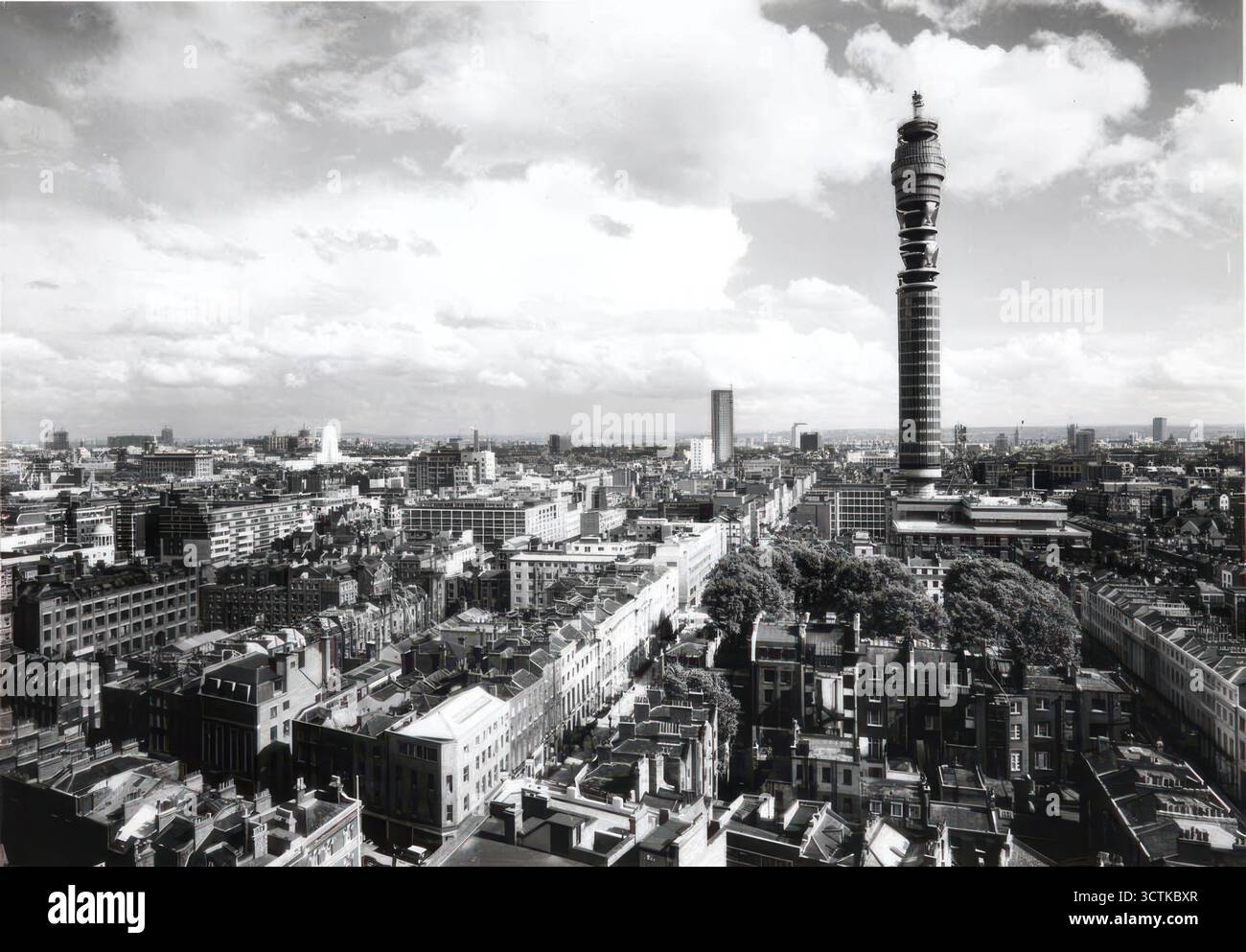 The Post Office Tower during construction, London, between 1961 and ...