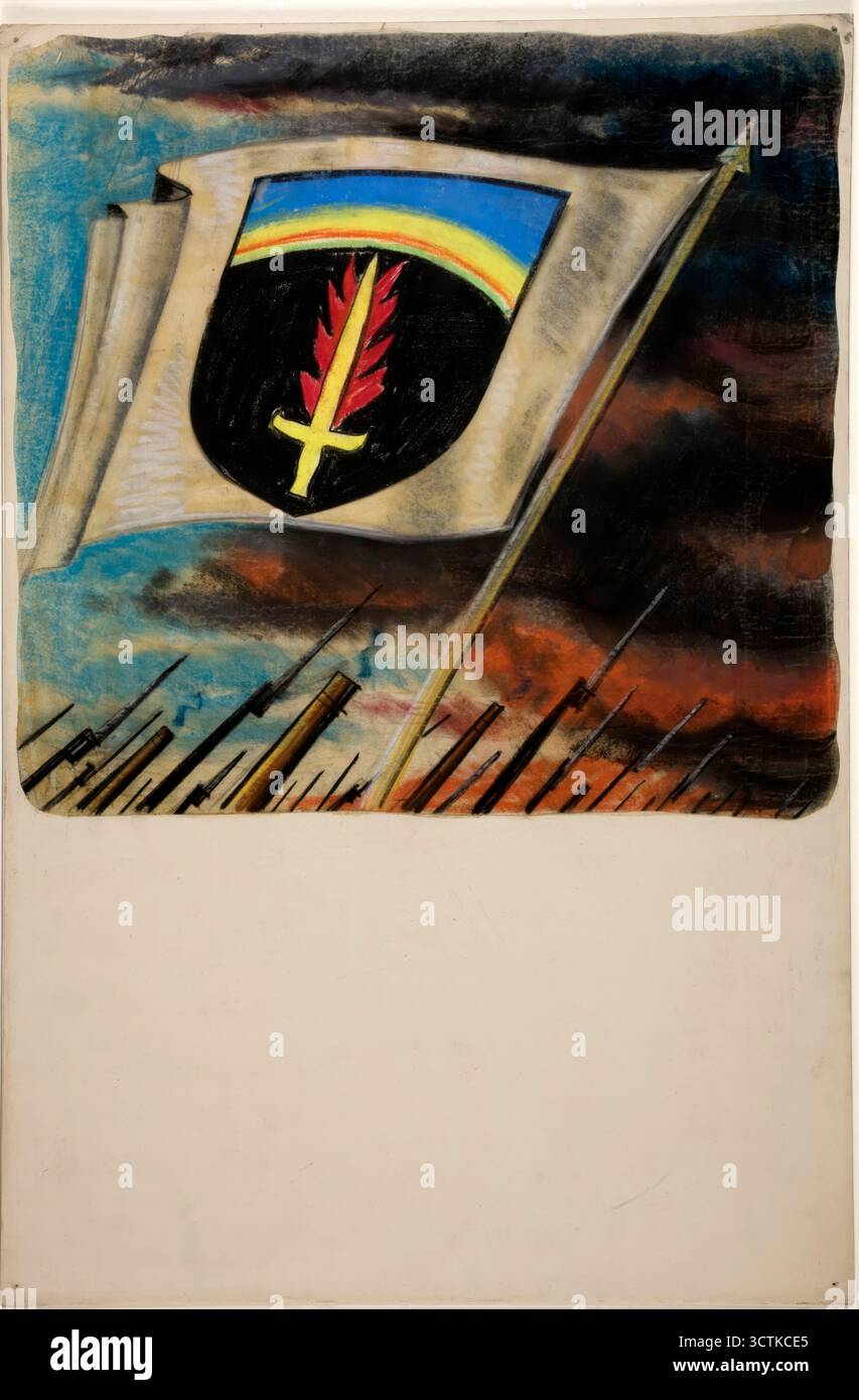 Flag, with flaming sword on shield motif, between 1939 and 1946 Stock ...