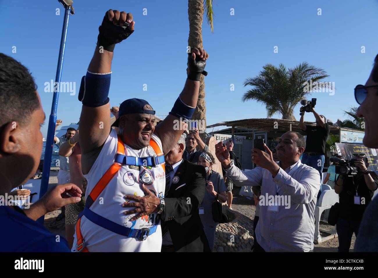 Egyptian wrestler Ashraf Mahrous, better known as Kabonga, celebrates ...
