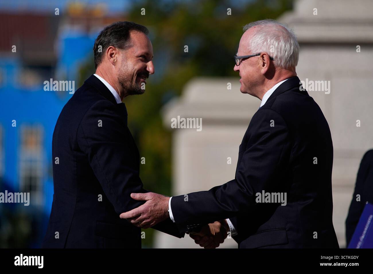 Minnesota Governor Tim Walz, right, greets Crown Prince Haakon of ...