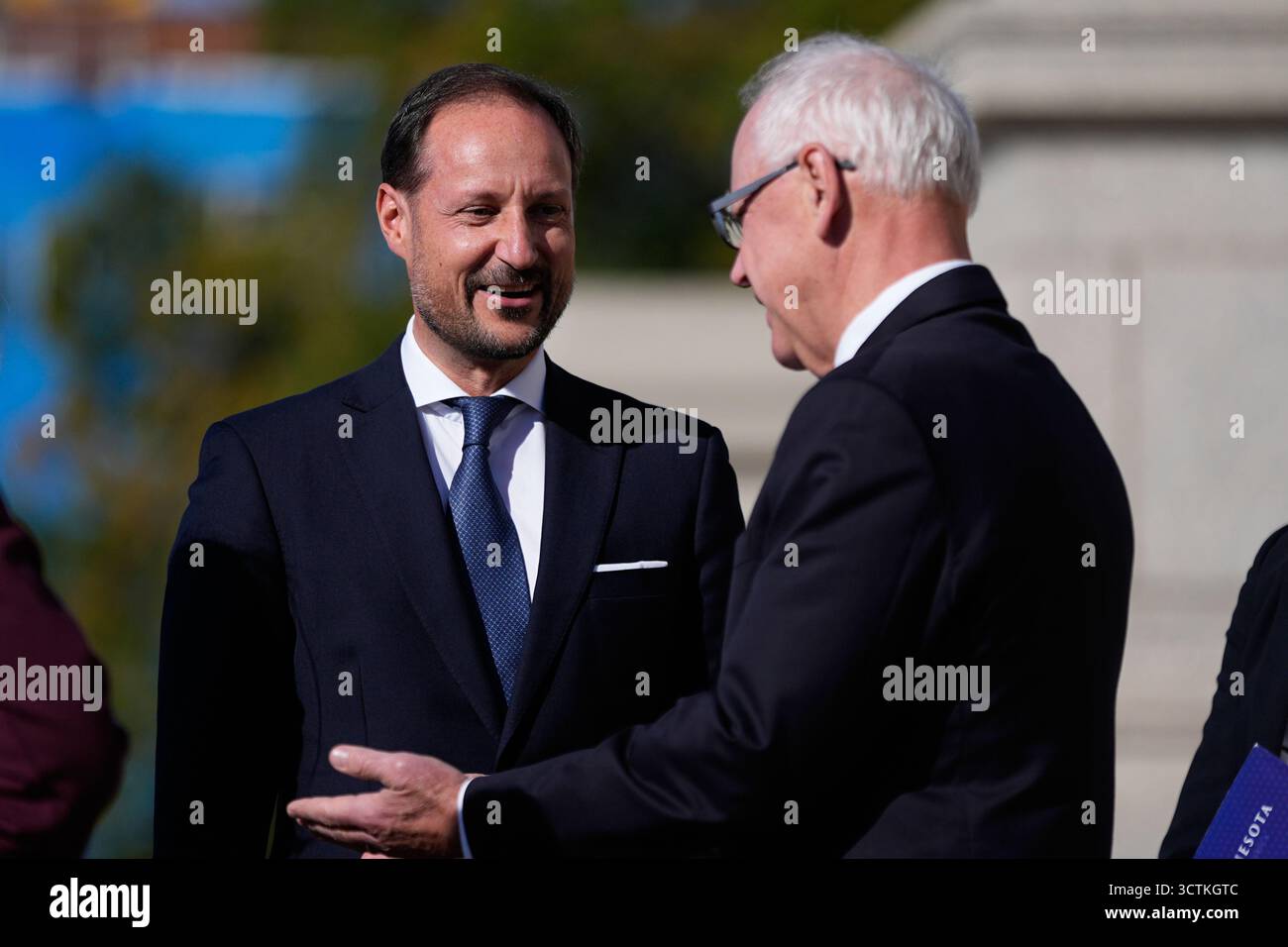 Minnesota Governor Tim Walz, right, greets Crown Prince Haakon of ...