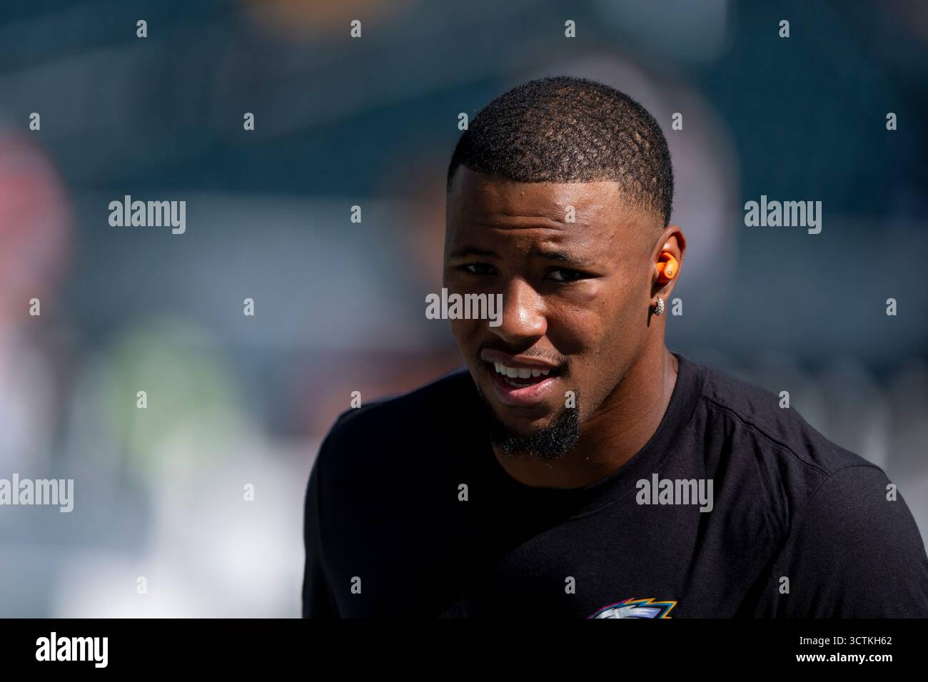 Philadelphia Eagles running back Saquon Barkley in action during warm ...