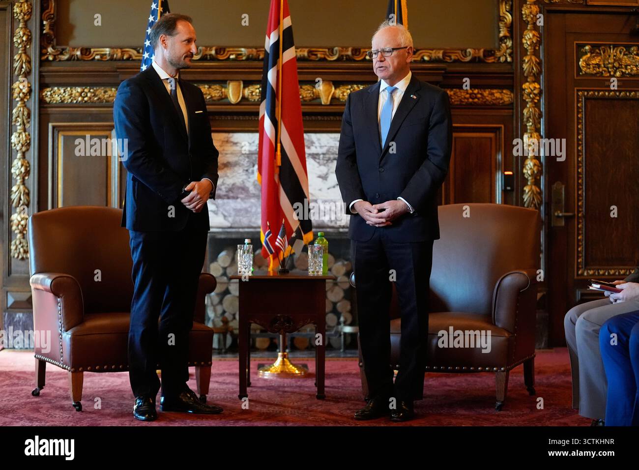 Minnesota Governor Tim Walz, right, meets with Crown Prince Haakon of ...