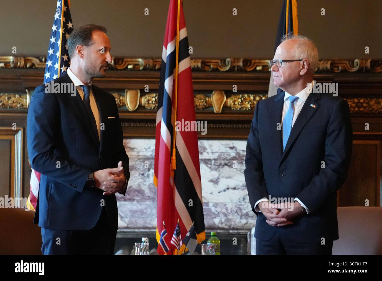 Minnesota Governor Tim Walz, right, meets with Crown Prince Haakon of ...