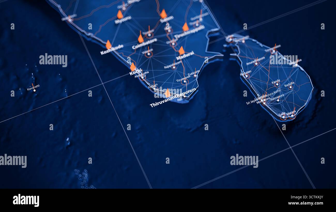 Thiruvananthapuram map big data visualization. Futuristic map ...