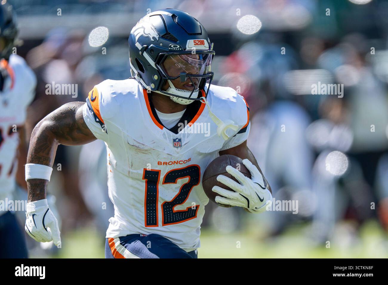 Denver Broncos running back RJ Harvey in action during warm-ups prior ...