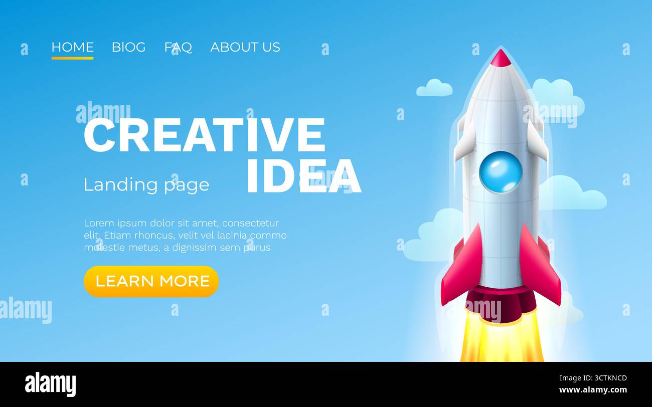 Creative Idea Landing Page with Rocket Launch, perfect for startup ...
