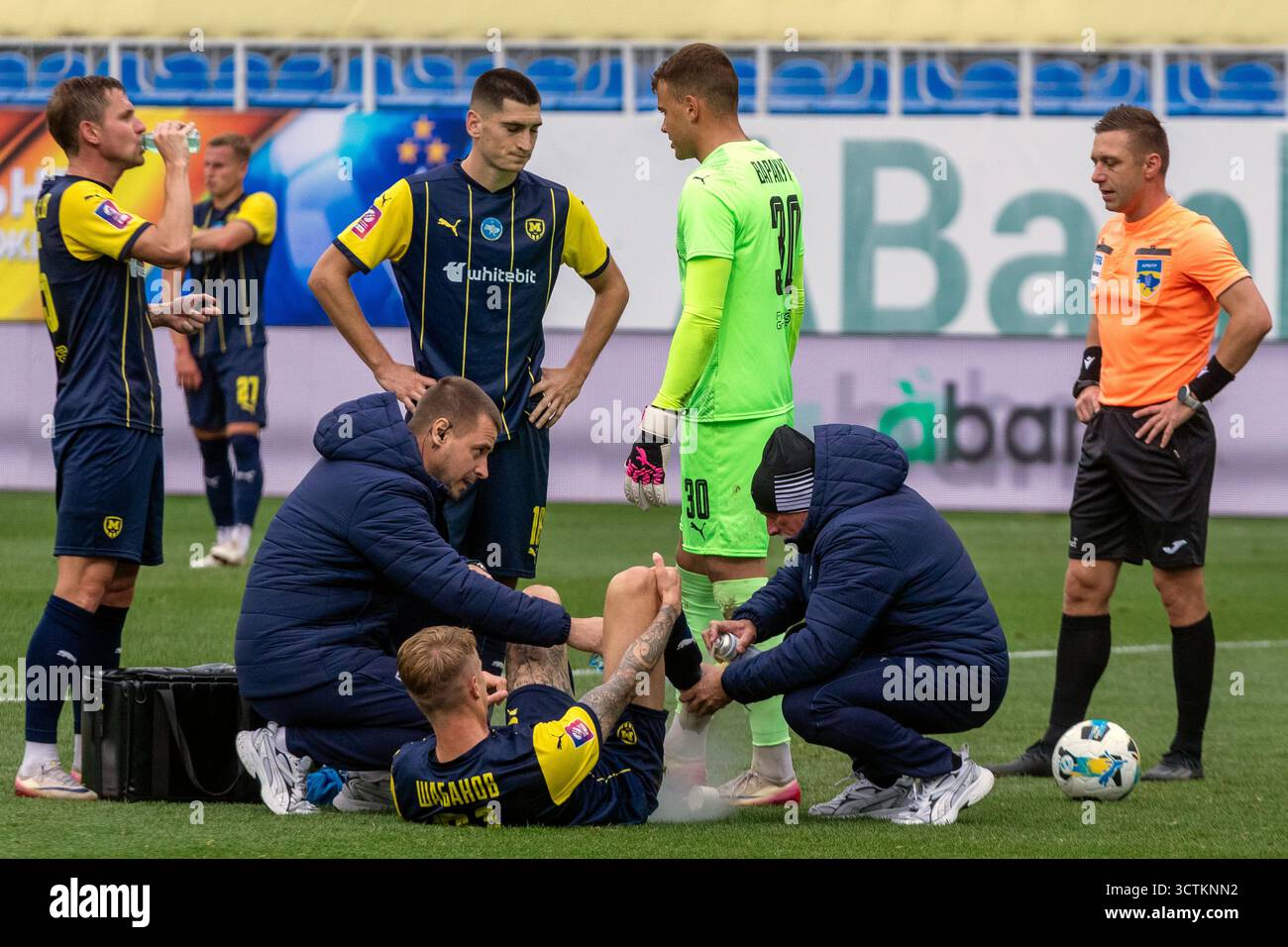 Non Exclusive: Medics apply first aid to defender Artem Shabanov of FC ...