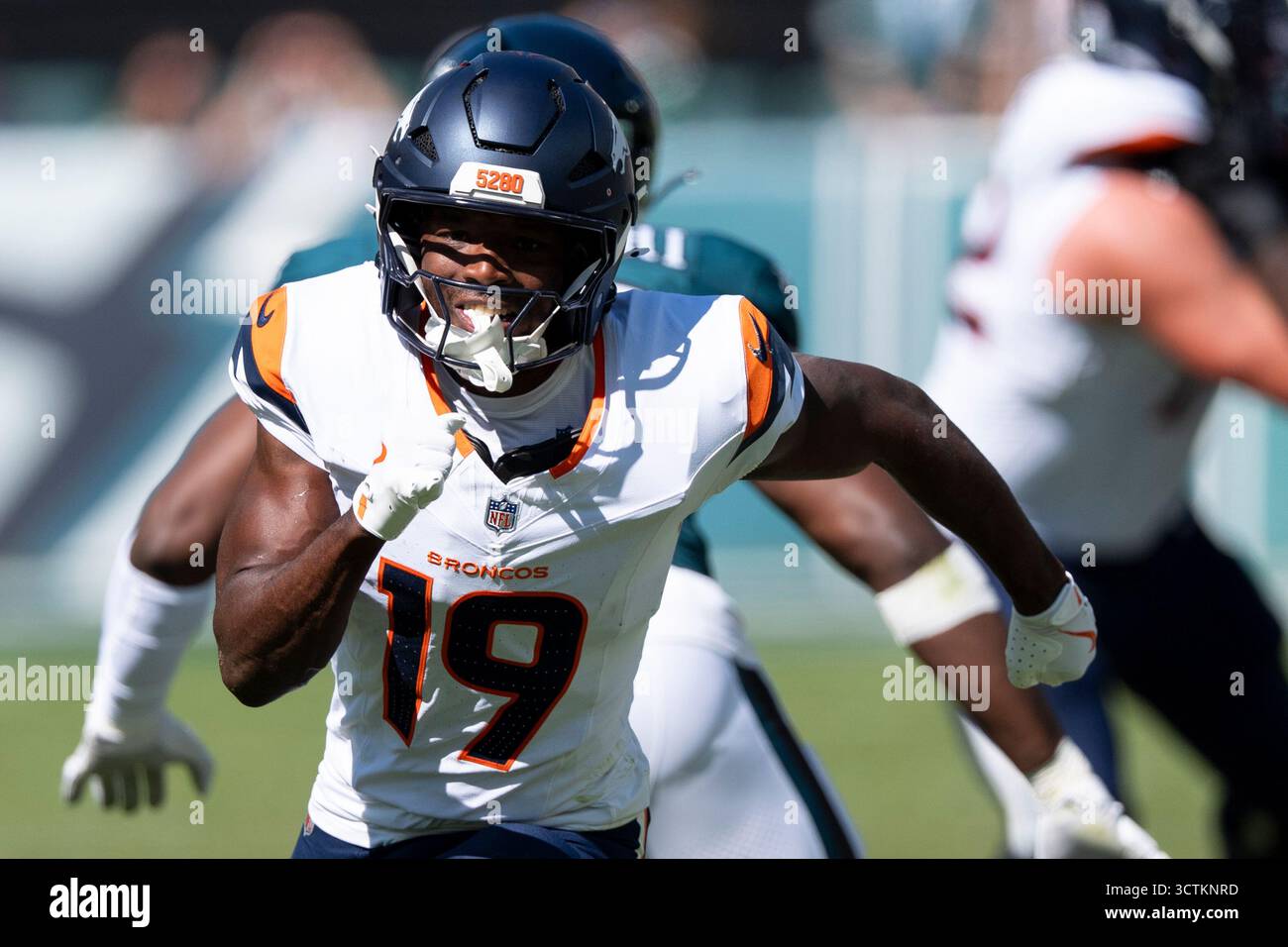 Denver Broncos wide receiver Marvin Mims Jr. in action during an NFL football game against the ...