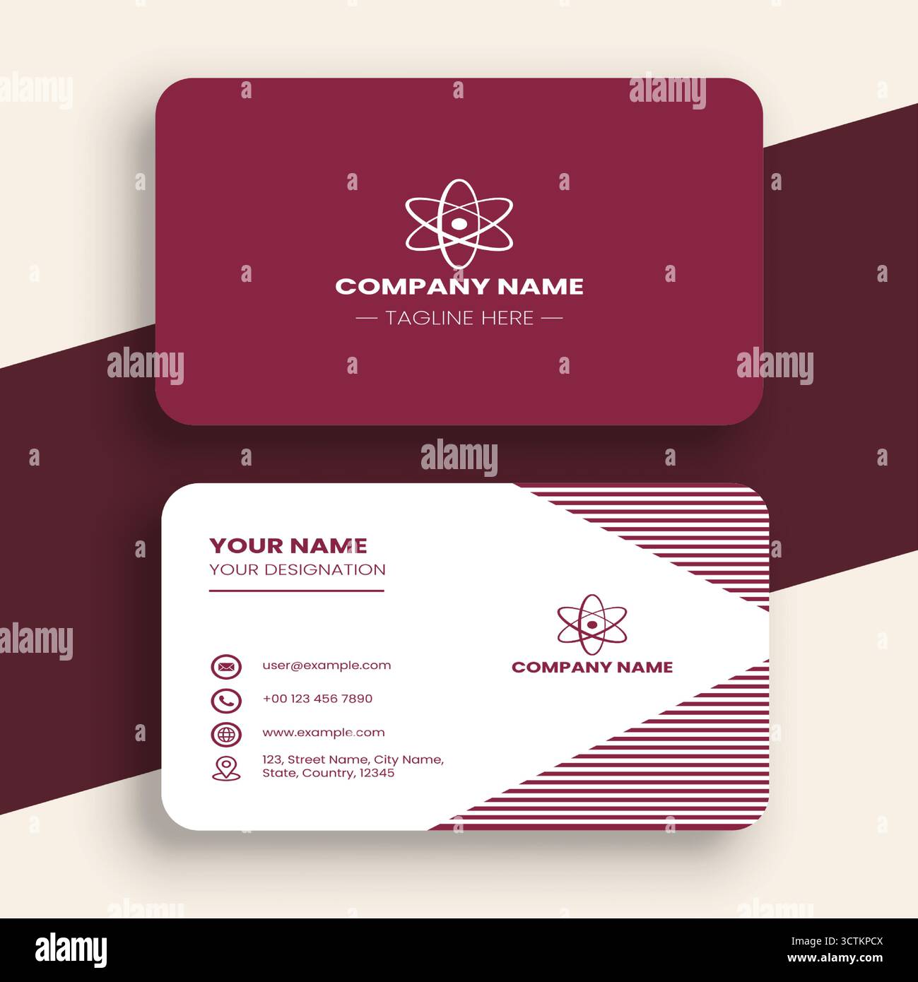 Modern Maroon Striped Professional Business Card Design Template Stock ...