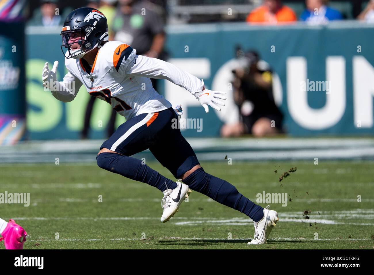 Denver Broncos cornerback Riley Moss in action during an NFL football ...