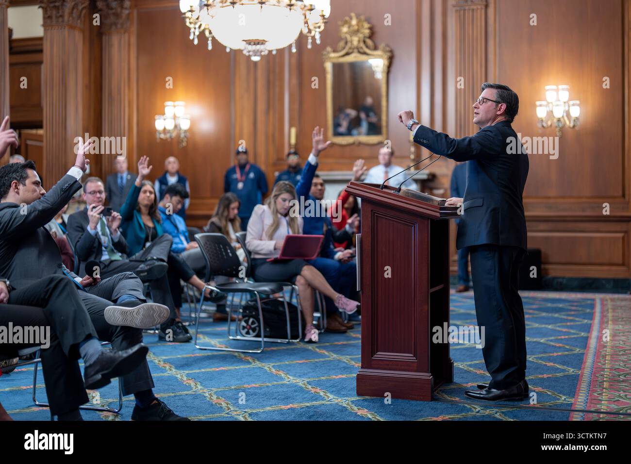 Speaker of the House Mike Johnson, R-La., holds a news conference to ...