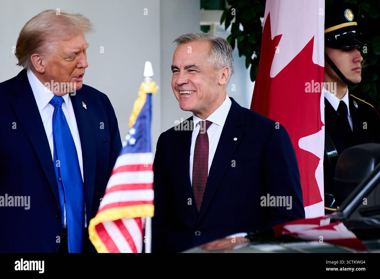 President Donald Trump greets Canada's Prime Minister Mark Carney, as ...