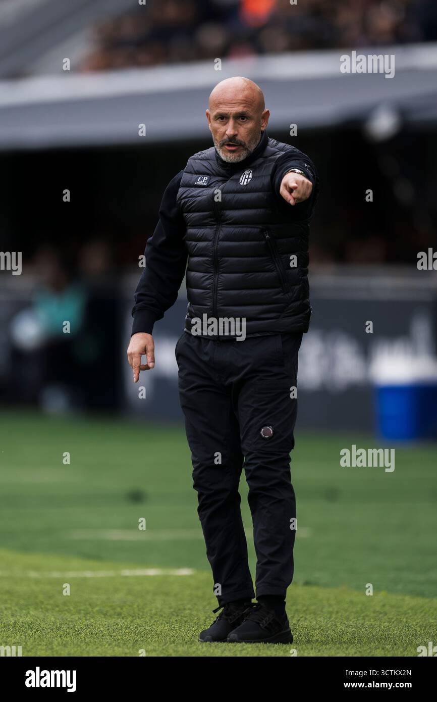 Vincenzo Italiano, head coach of Bologna FC, gestures during the Serie ...