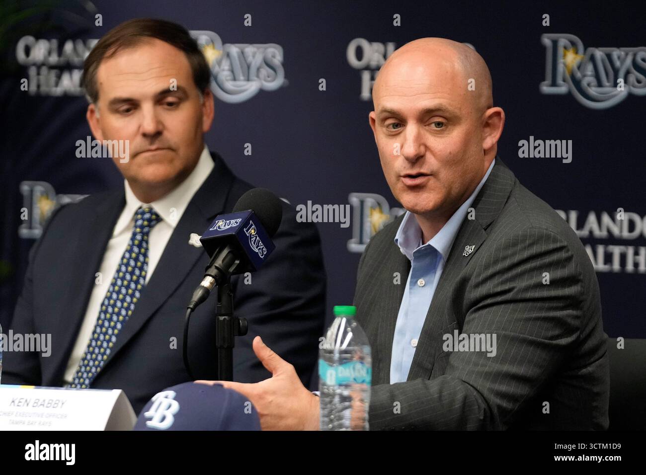 New Tampa Bay Rays ownership chief executive officer Ken Babby, right ...