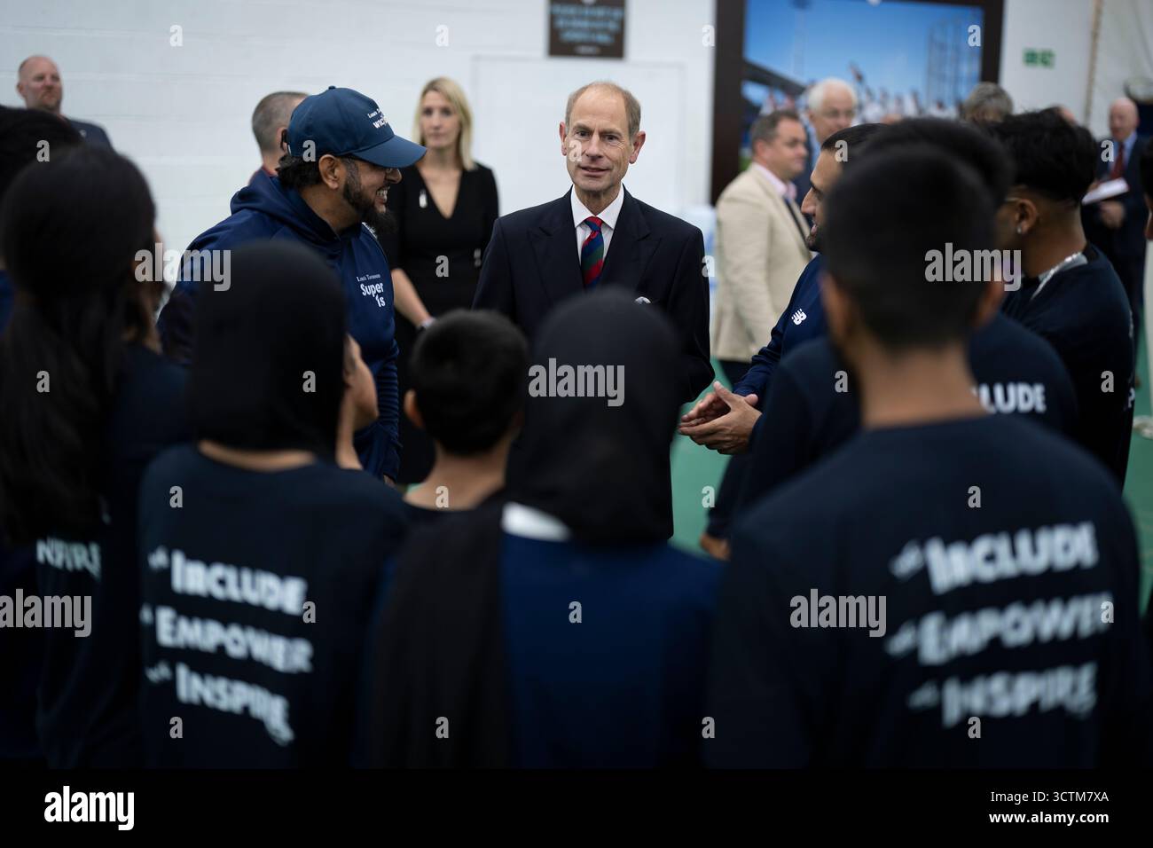 The Duke of Edinburgh talks with children during a visit to the Oval ...