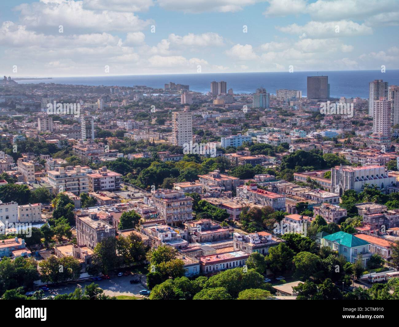 aerial view , Havana, Cuba, skyline over ocean and city across the ...