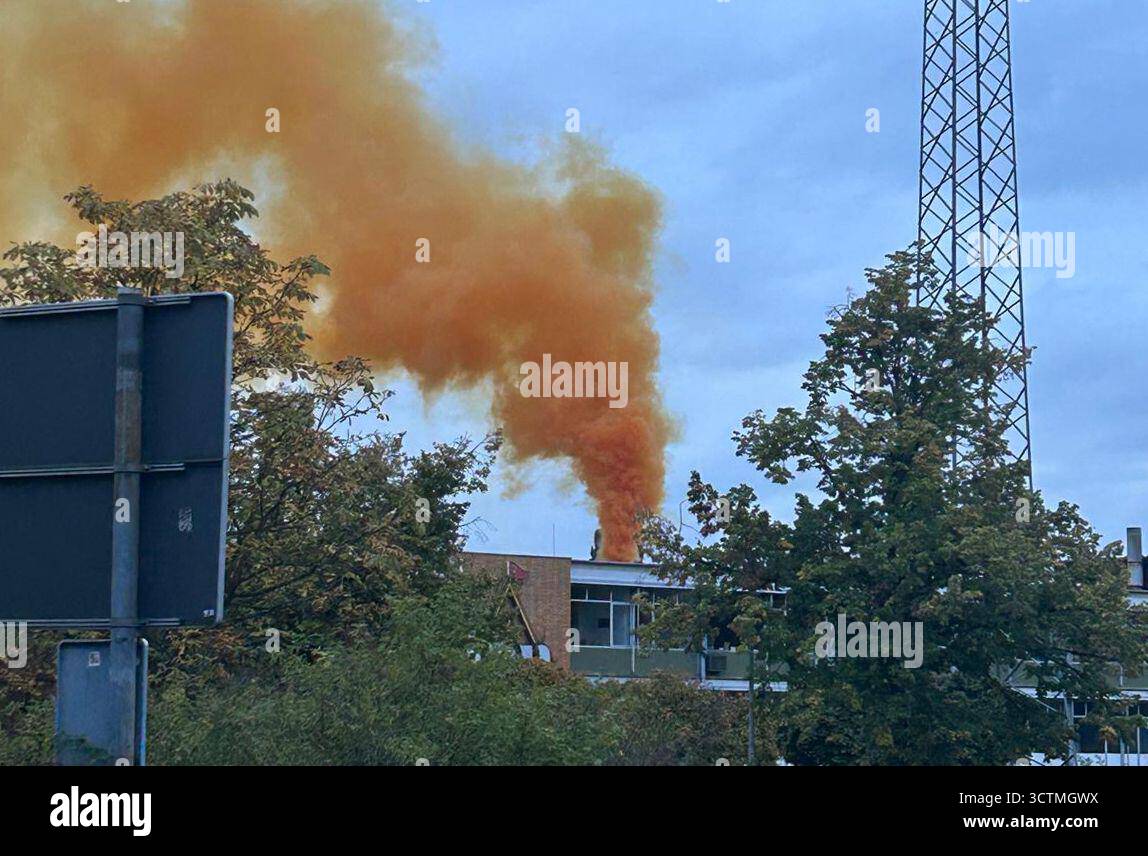 This screenshot shows a gas cloud over an industrial plant as a result ...