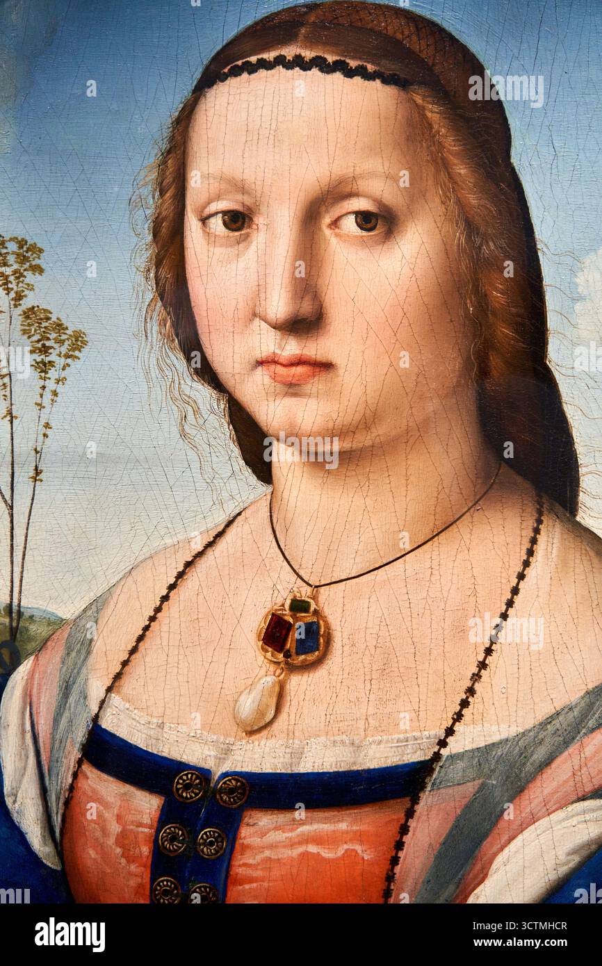 Close up, Portrait of Maddalena Strozzi, 1504-1506, Oil on limewood ...