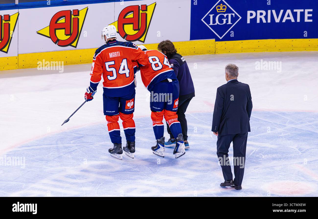 Zurich, Switzerland, 7th Oct 2025: Assisted by a coach and #54 ...
