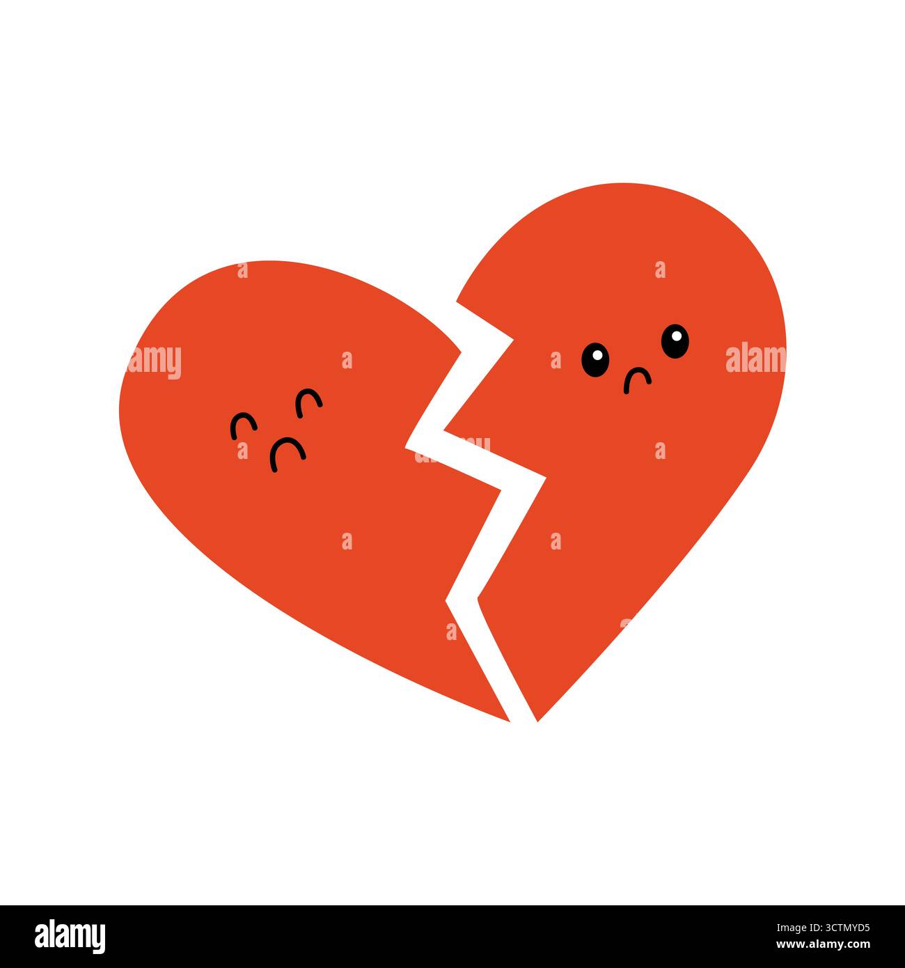 cute broken heart illustration, sad love symbol, kawaii emotional ...