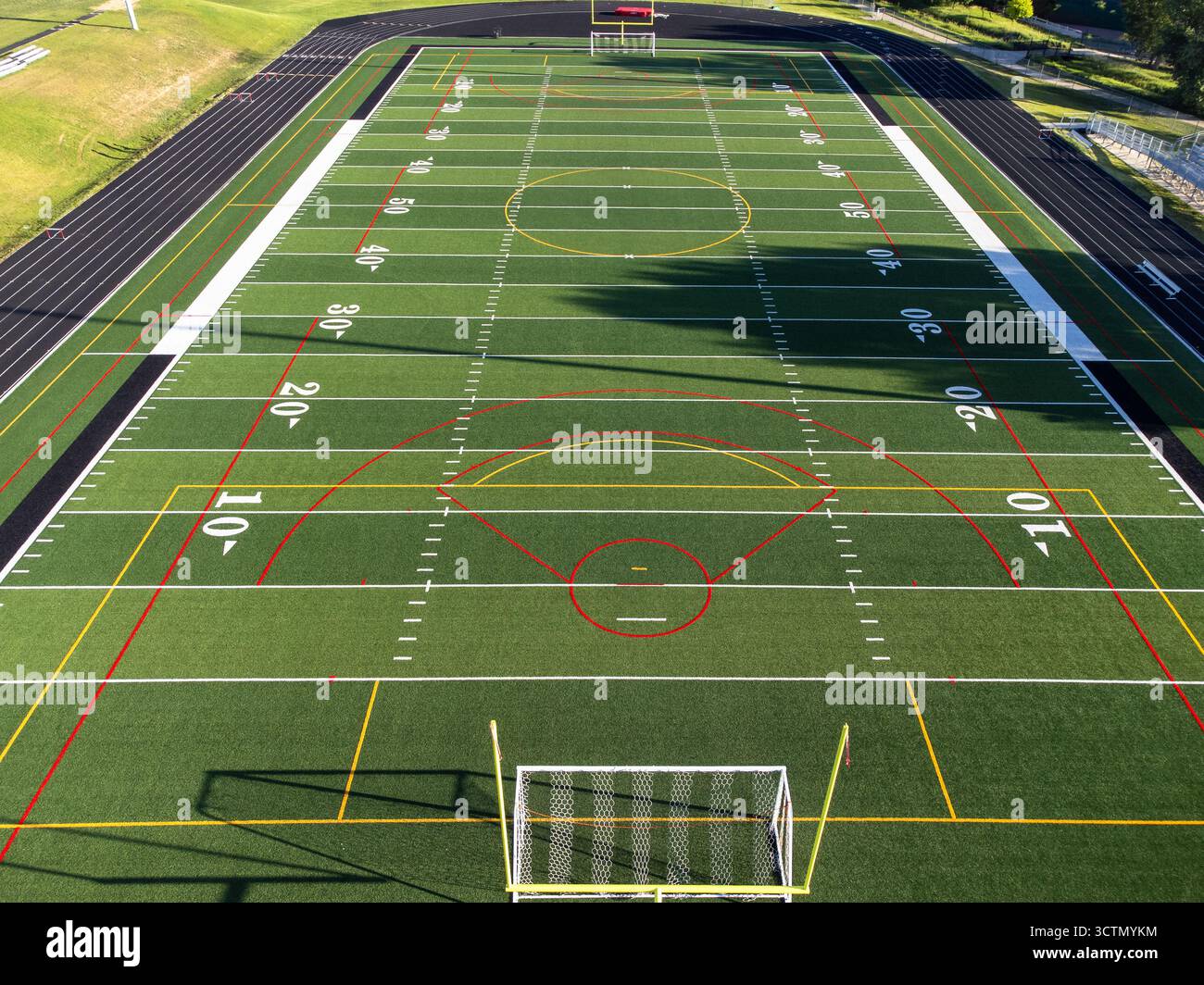 Aerial view of American Football field at 45 degree angle Stock Photo ...