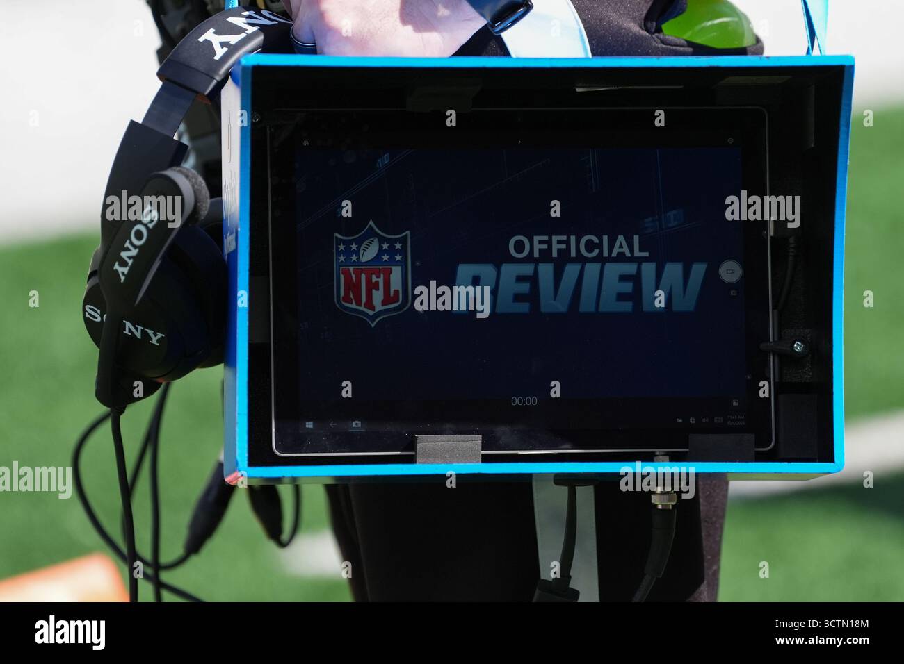 The NFL shield logo on the official review screen before an NFL ...