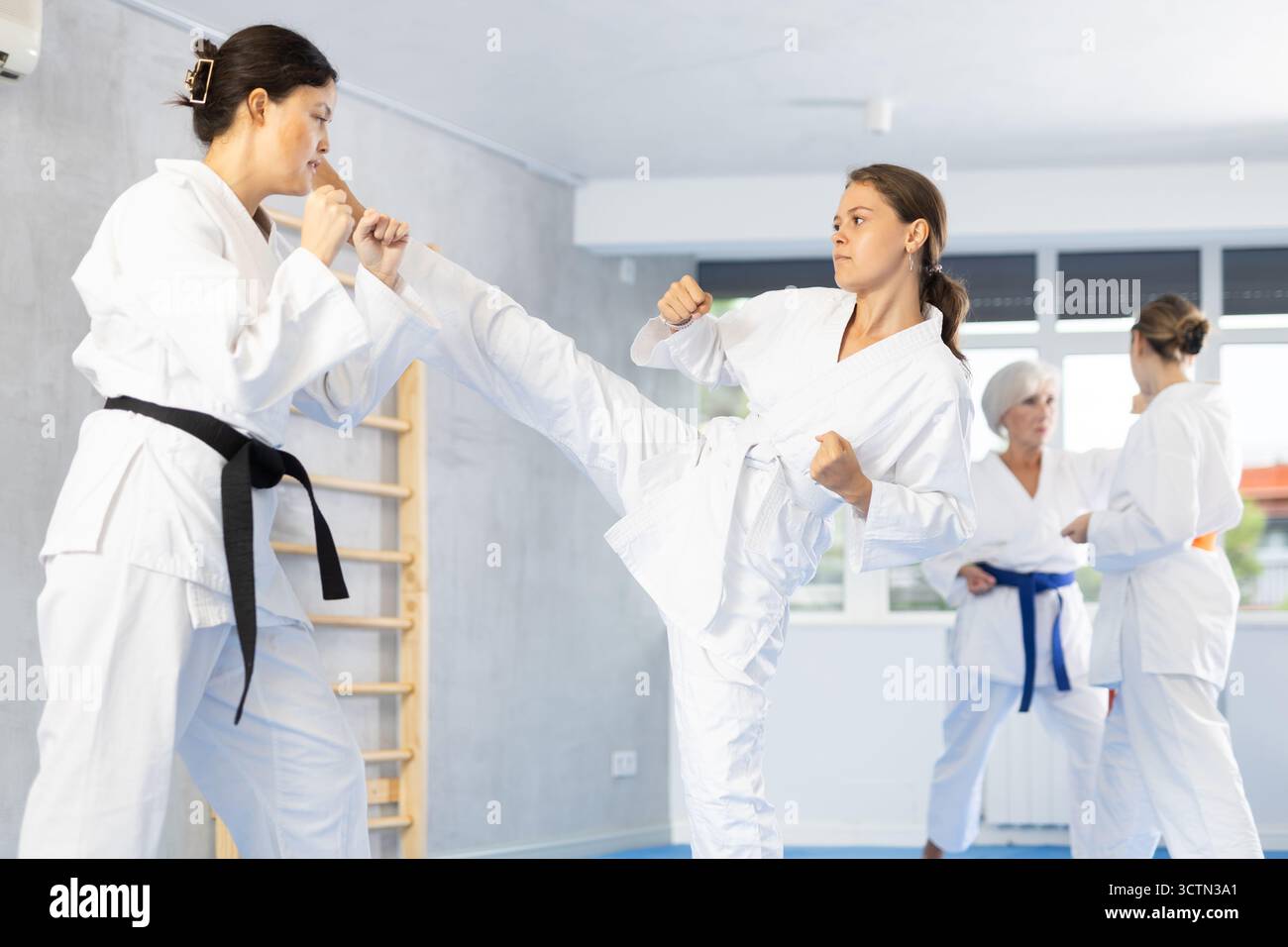 Two women practicing karate hi-res stock photography and images - Alamy