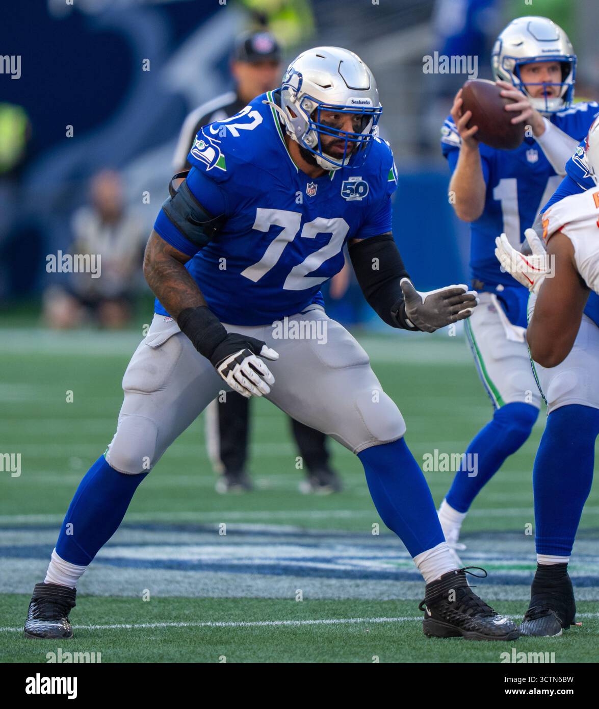 Seattle Seahawks offensive lineman Abraham Lucas is pictured during an ...