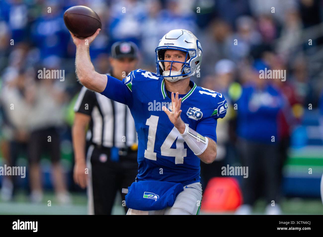 Seattle Seahawks quarterback Sam Darnold passes the ball during an NFL ...