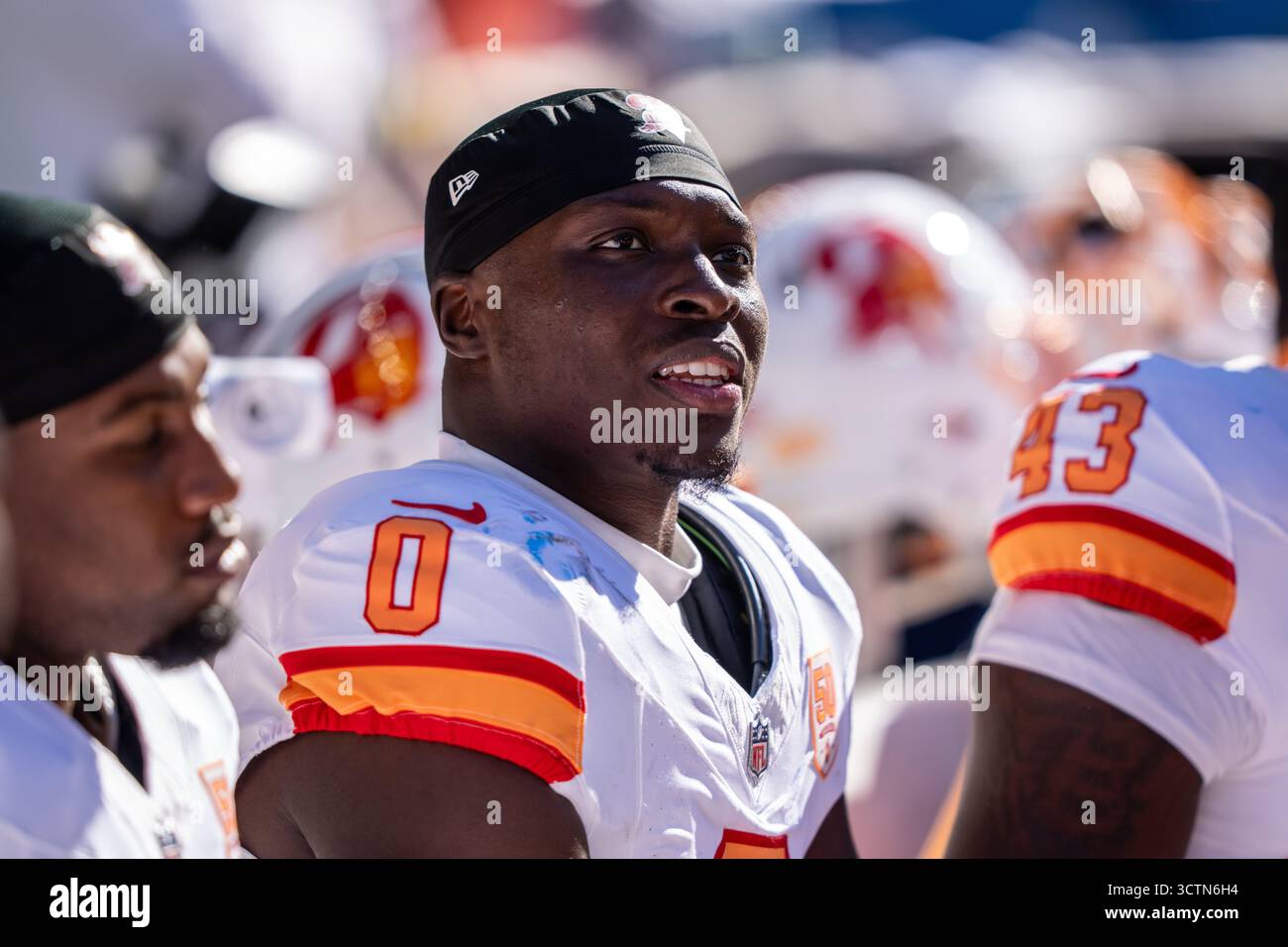 Tampa Bay Buccaneers linebacker Yaya Diaby is pictured on the sideline ...