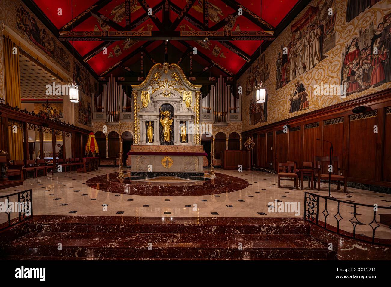 Ornate Church Interior With Golden Altar, Mosaics, And Marble Floor In ...
