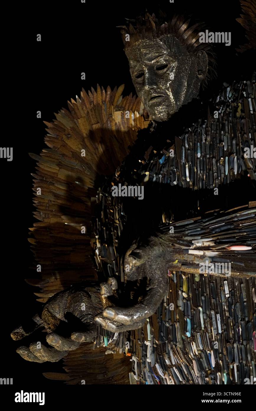 The Knife Angel sculpture on display at night in Welwyn Garden City ...