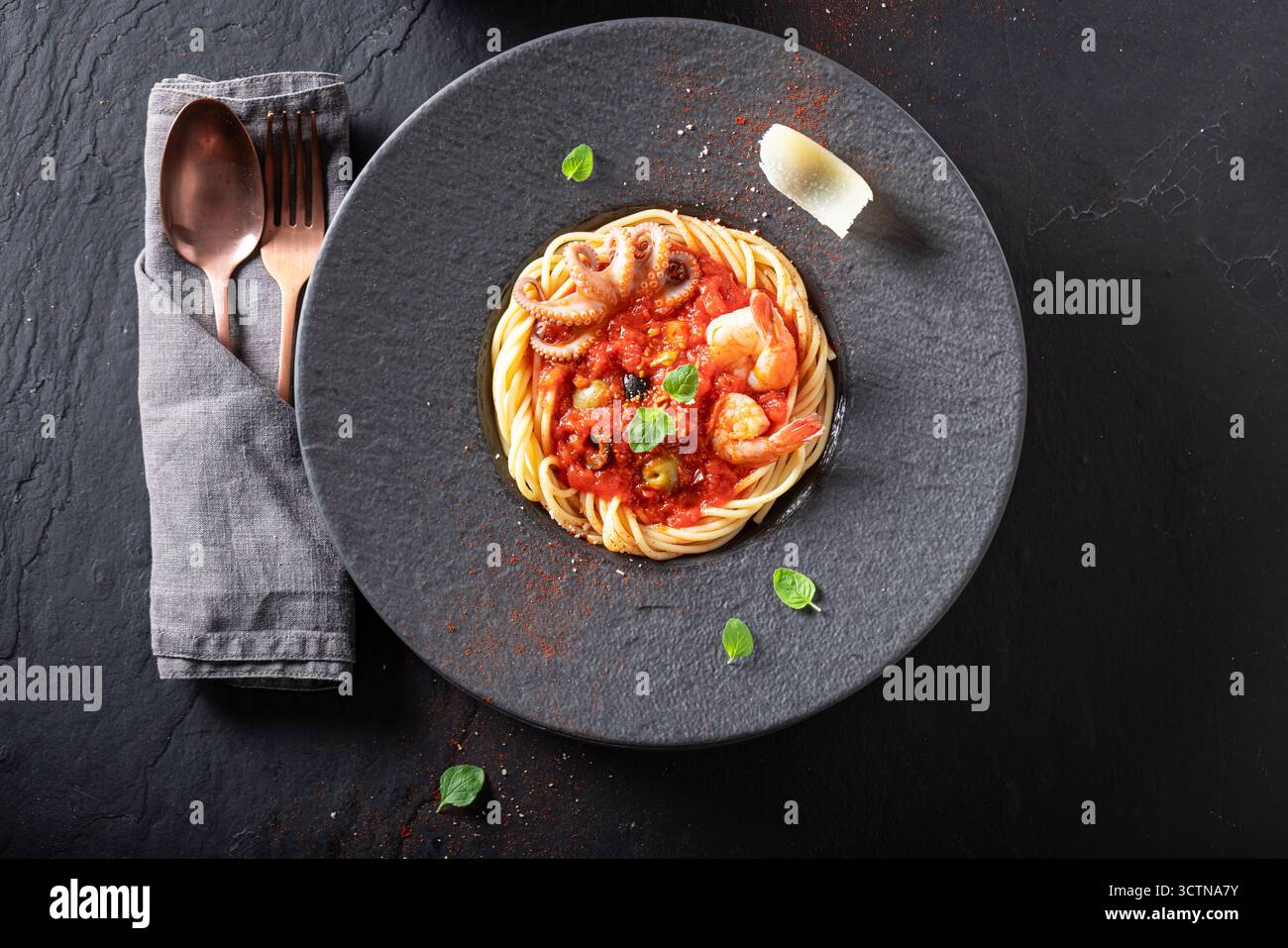 Professional spaghetti bolognese with high-end presentation on plate ...