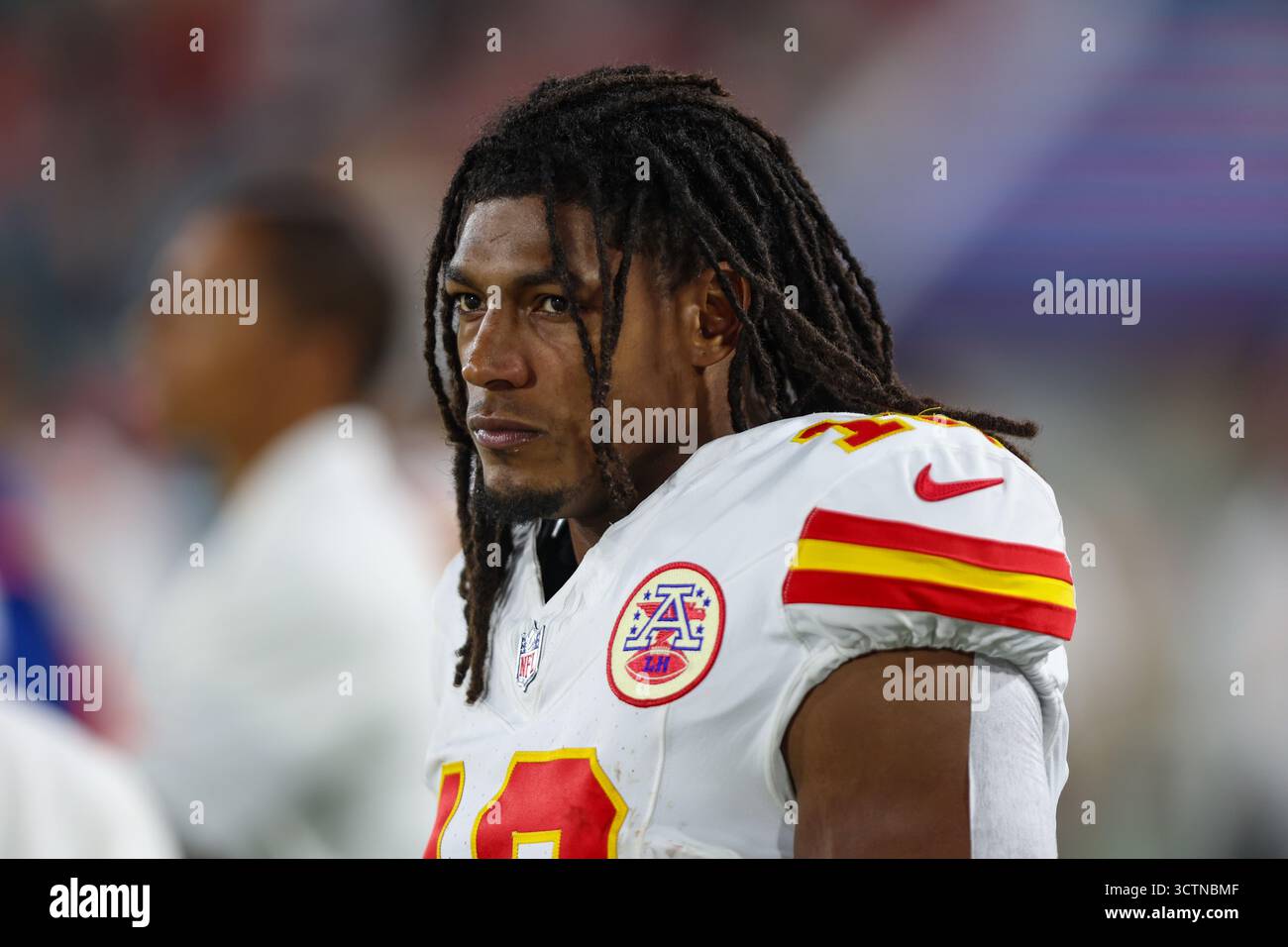 Kansas City Chiefs running back Isiah Pacheco (10) walks the sideline ...