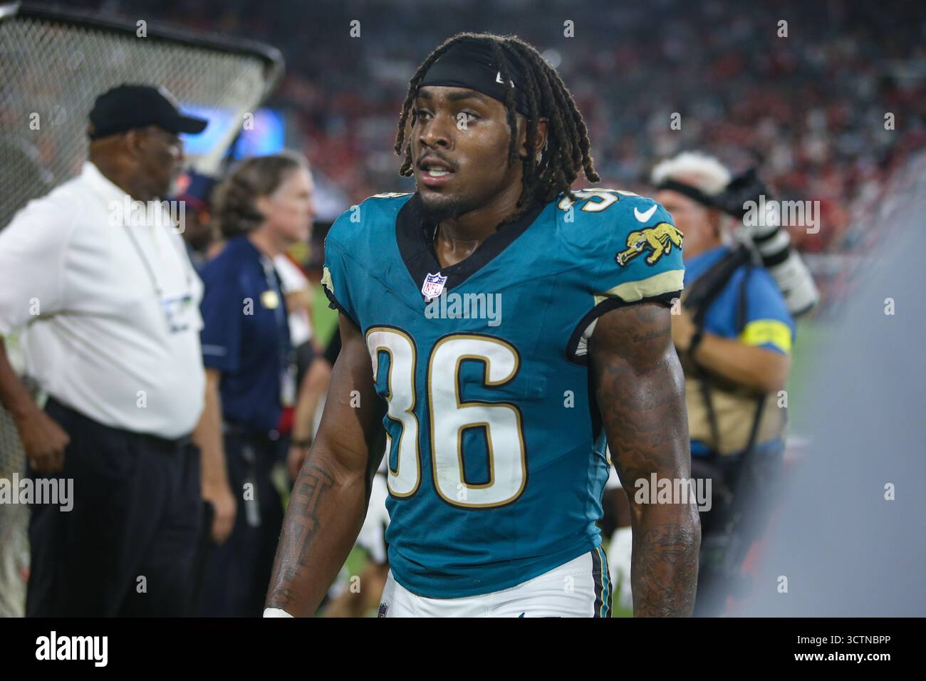 Jacksonville Jaguars running back Lequint Allen Jr. (36) walks the ...