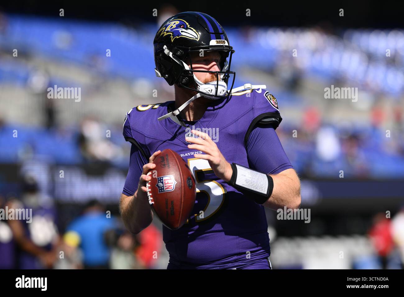 Baltimore Ravens quarterback Cooper Rush (15) warms up before an NFL ...