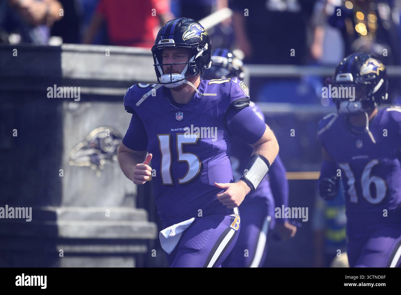 Baltimore Ravens quarterback Cooper Rush (15) takes to the field before ...