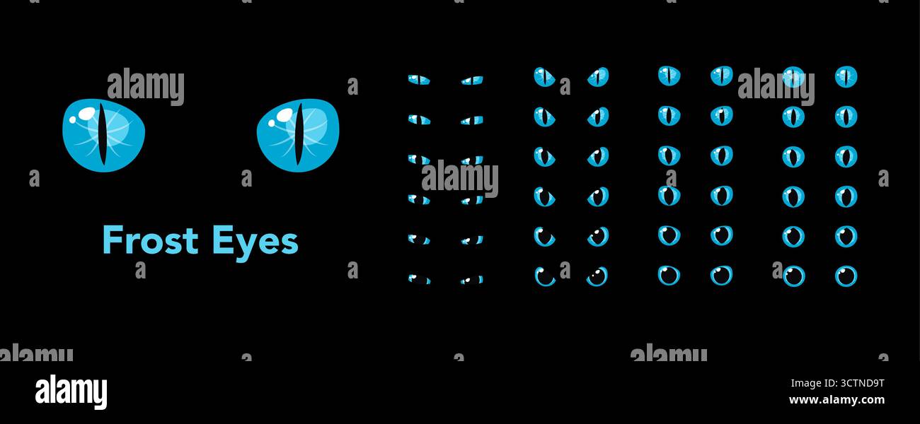 Set of light blue frost glowing eyes dark background fantasy magic ...