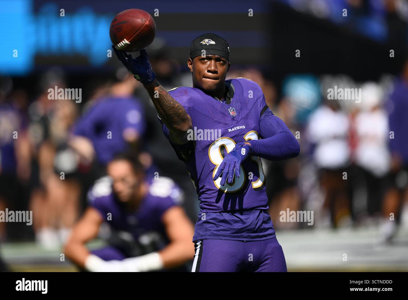 Baltimore Ravens wide receiver LaJohntay Wester (83) warms up before an ...