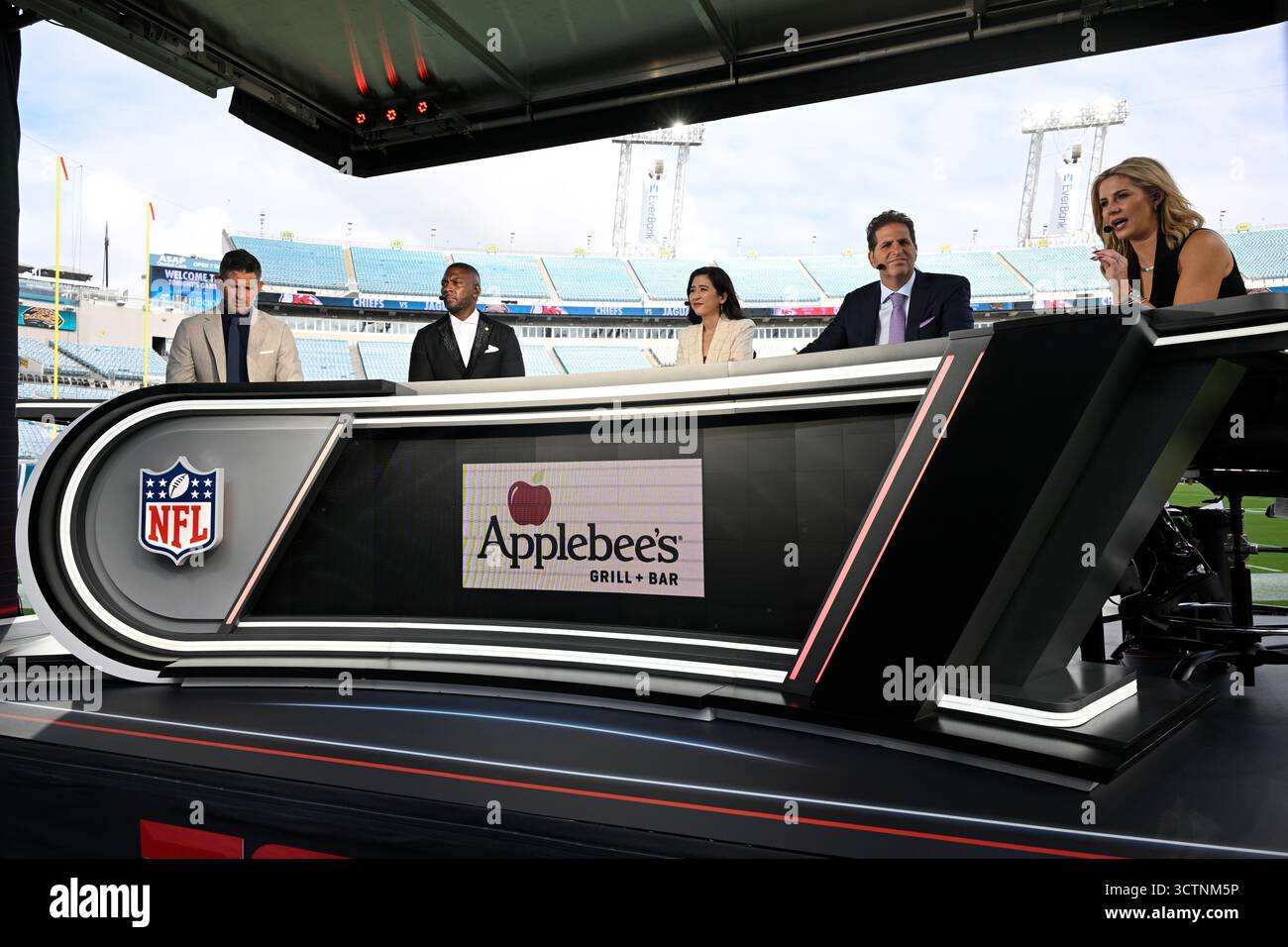 Members of the ESPN NFL LIVE program broadcast from the field before an ...