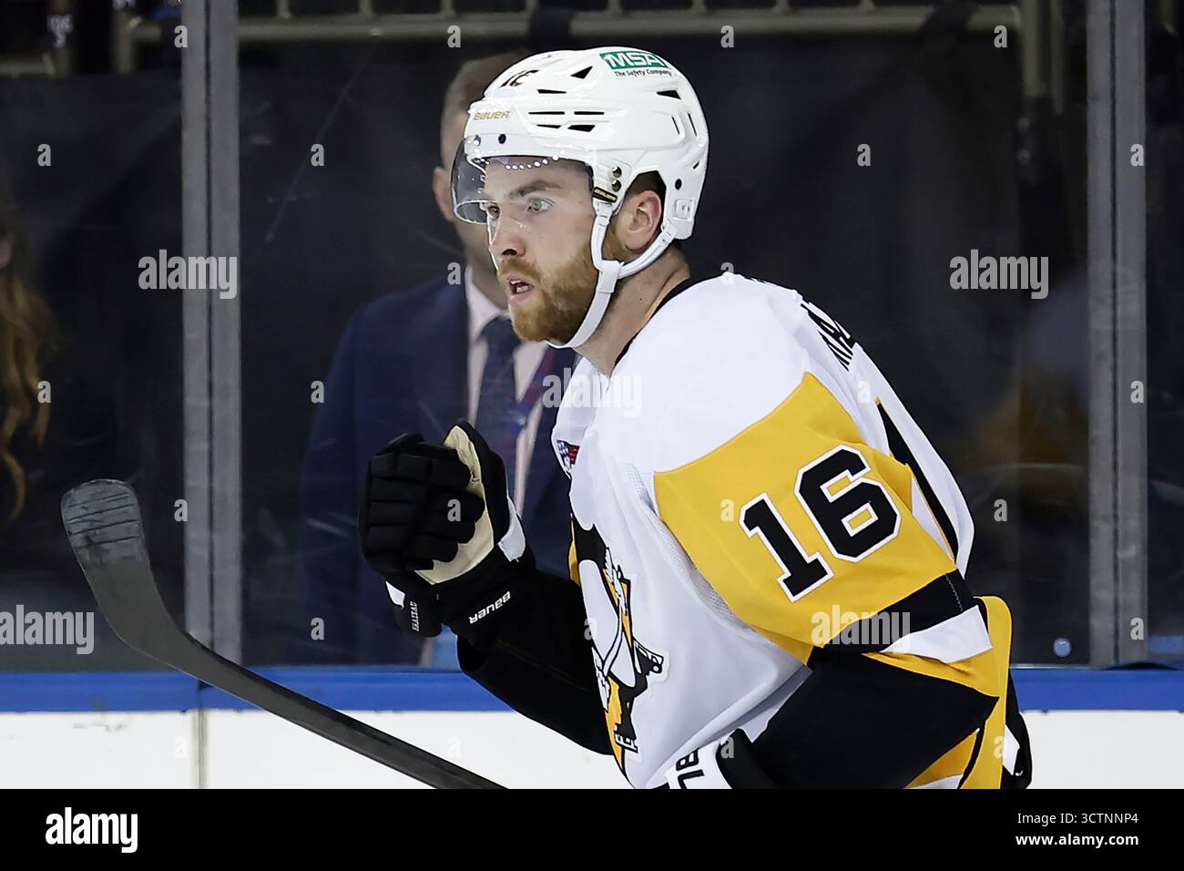 Pittsburgh Penguins right wing Justin Brazeau reacts after scoring an ...